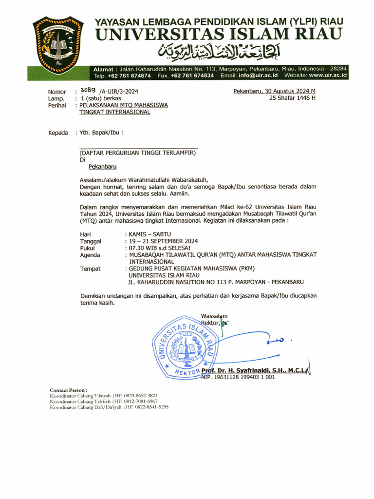 Undangan Pelaksanaan MTQ | PDF