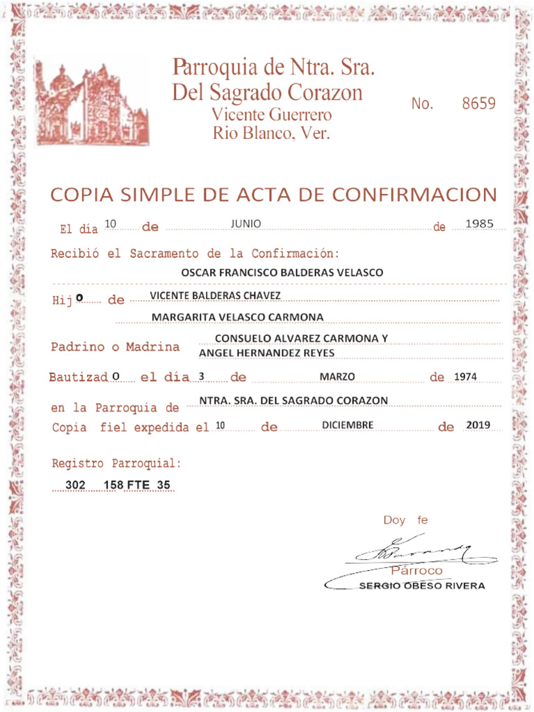 Acta de Confirmacion | PDF