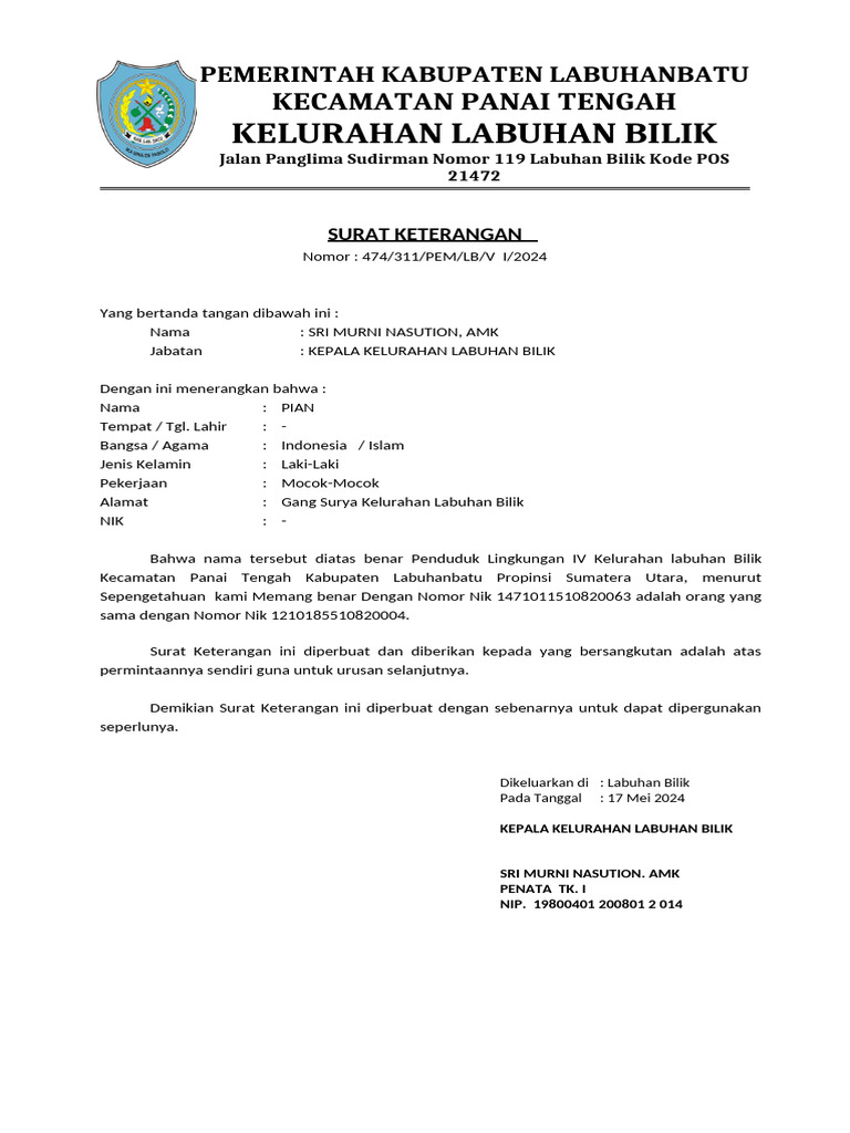 SURAT KETERANGAN TIDAK BERADA DI TEMPAT | PDF