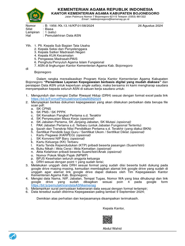 B-1956 Surat Dinas Pemutakhiran Data ASN | PDF