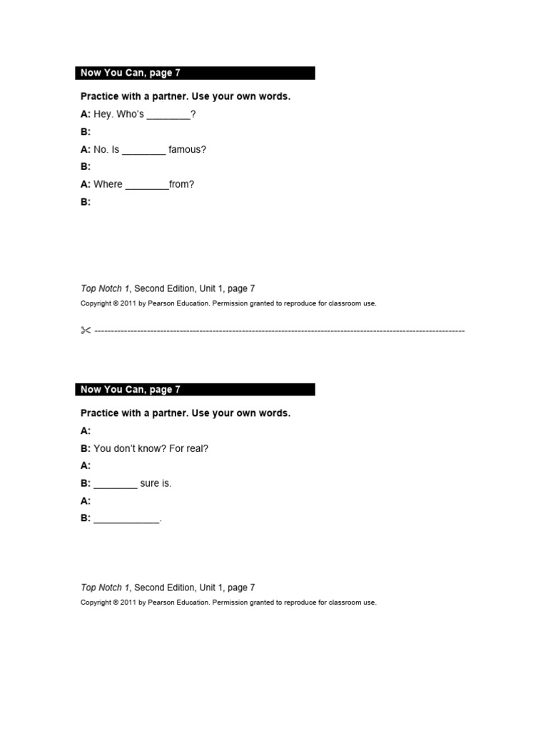 UNIT 01 P7 Conv Pair Work | PDF