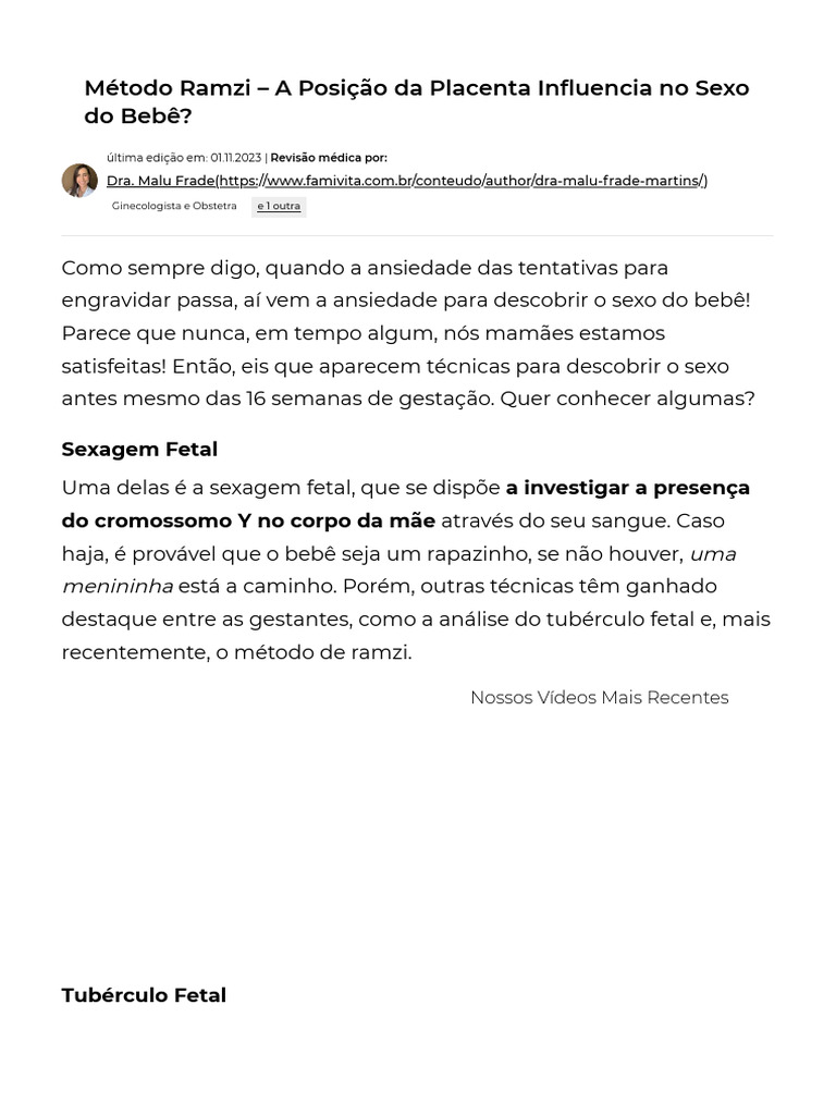Método Ramzi A Posição Da Placenta Influência No Sexo Do Bebê