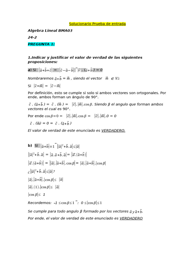 Solucionario Prueba de Entrada p1 | PDF