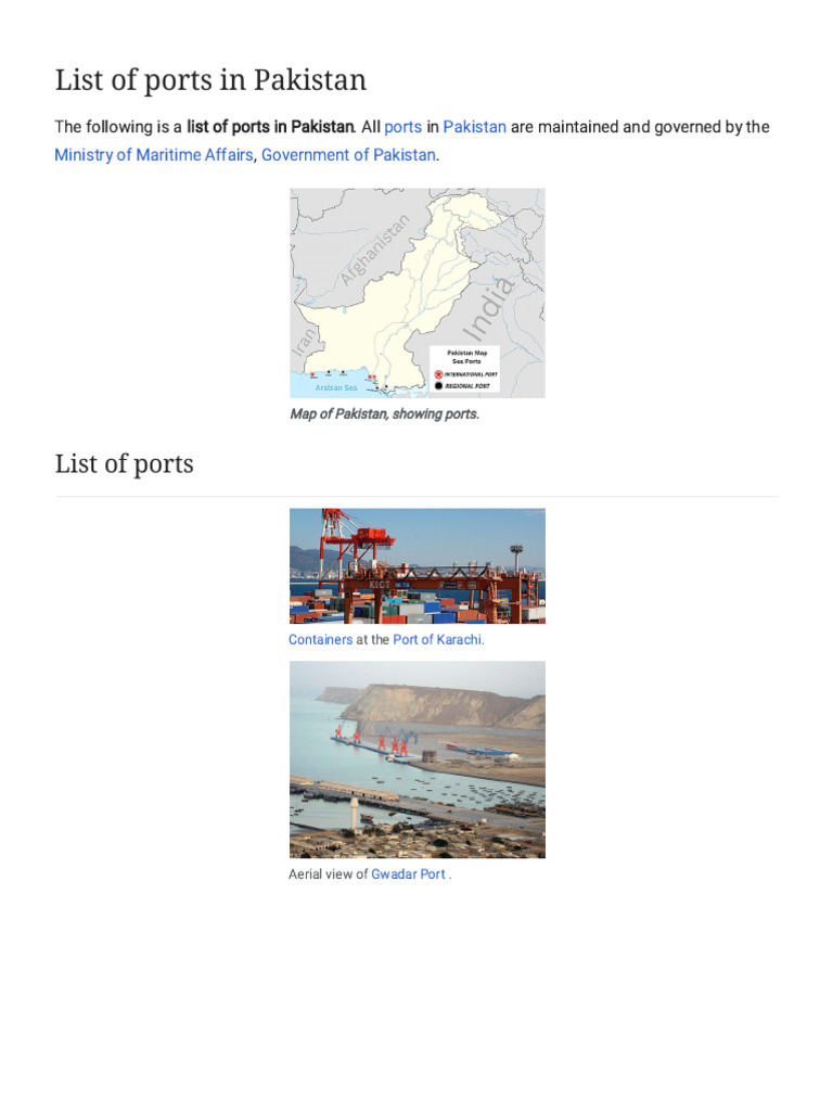 List of Ports in Pakistan - Wikipedia | PDF