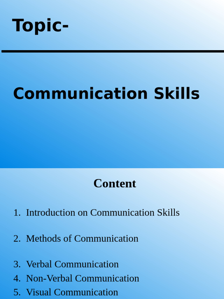 Topic-: Communication Skills | PDF | Communication | Nonverbal ...