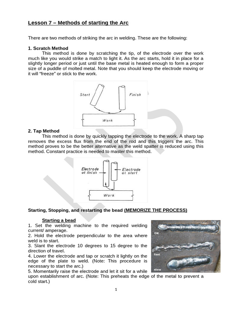 Lesson 7 - Methods of Starting The Arc | PDF
