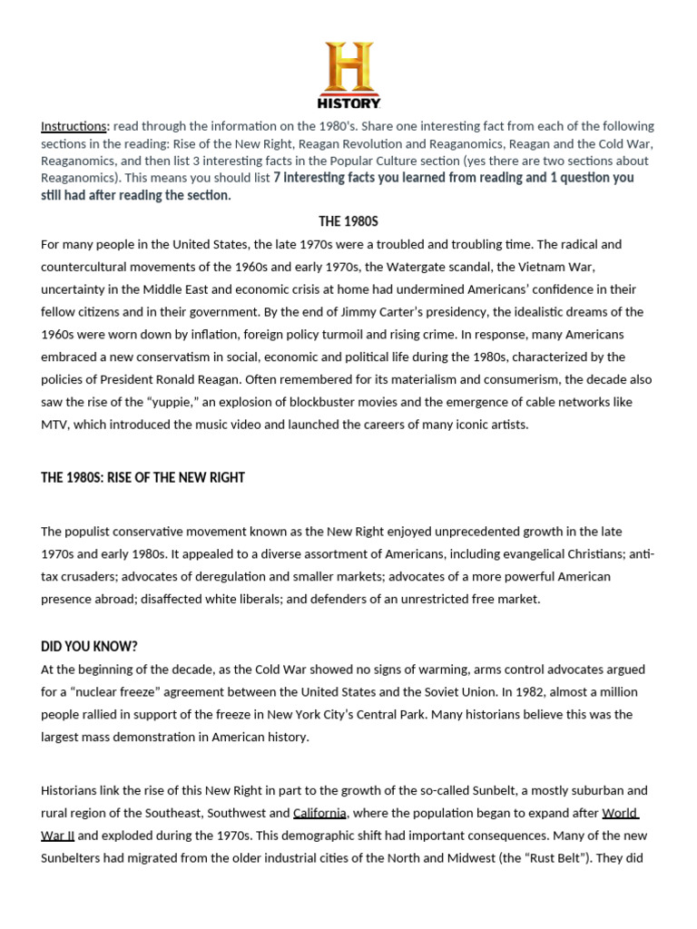 1980's History - Com Assignment | PDF