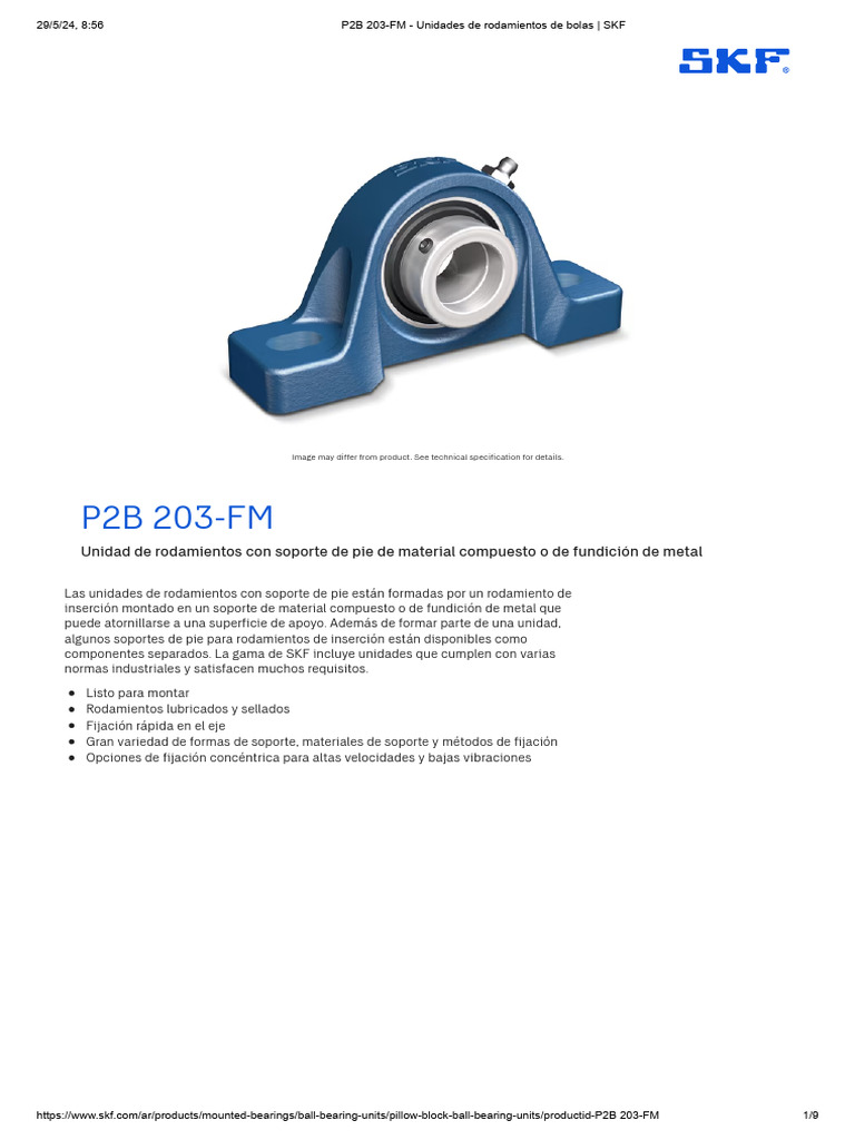 P2B 203-FM - Unidades de Rodamientos de Bolas - SKF | PDF