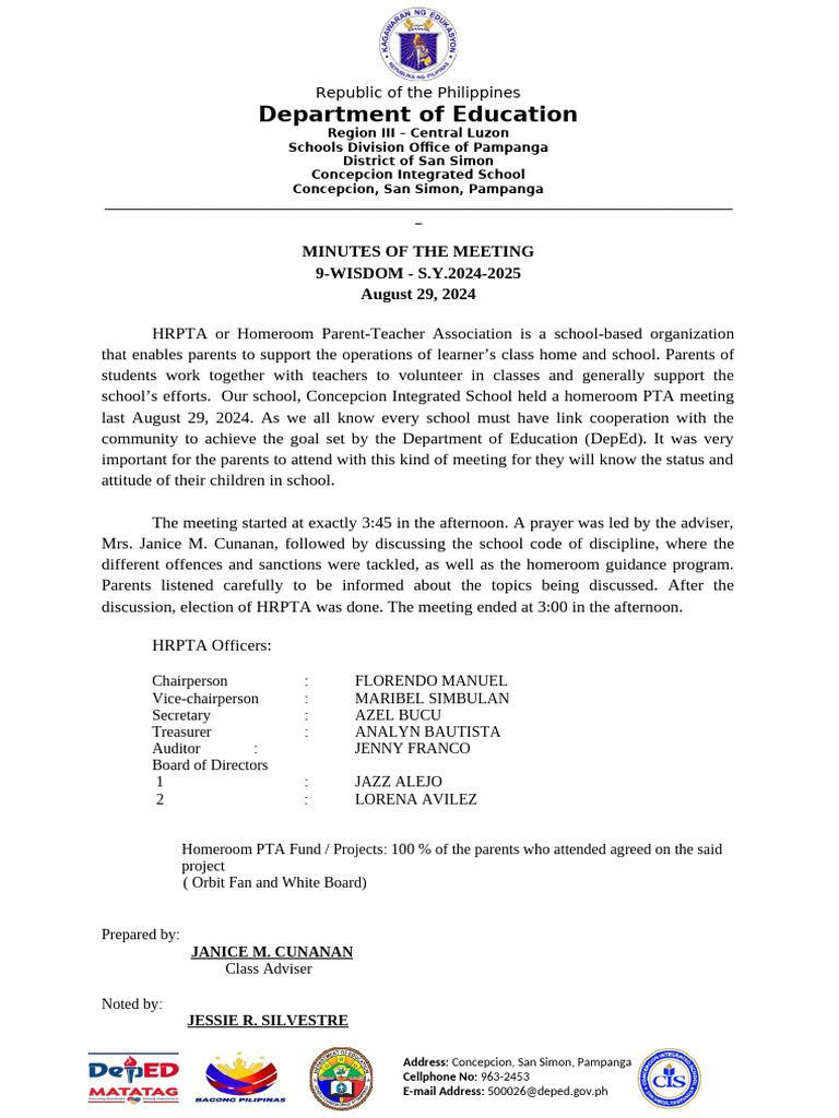 ACR-1st-hrpta-meeting-wisdom 2024-2025 | PDF