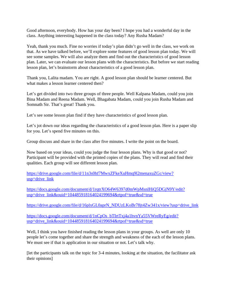 Script of Lesson Delivery | PDF | Lesson Plan | Learning