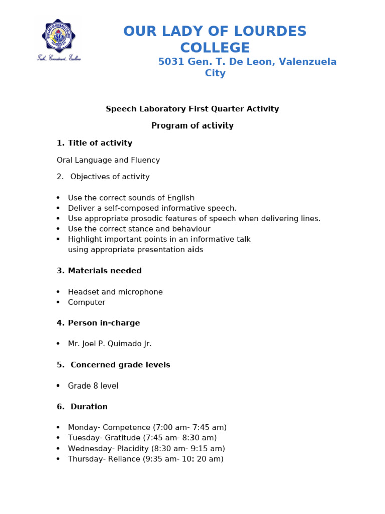 Grade 8 Speech Laboratory Activities 2024 | PDF | Vocabulary | Applied ...