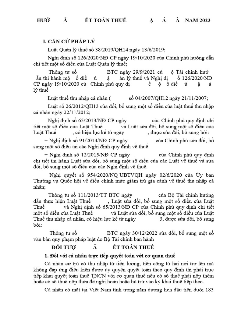 HUONG DAN QUYET TOAN THUE TNCN 2023 | PDF