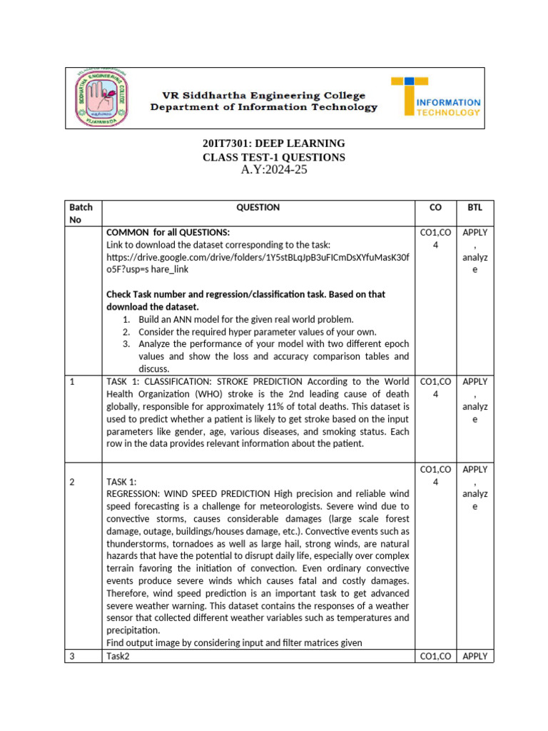 Class Test-1 Questions | PDF