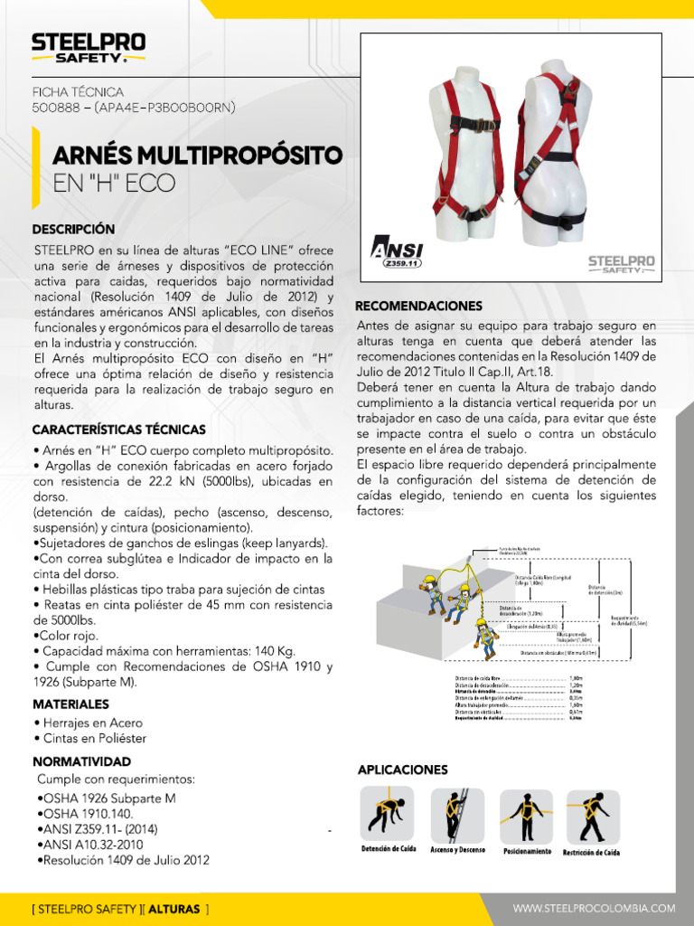 Ficha Tecnica Arnes Steelpro Safety | PDF