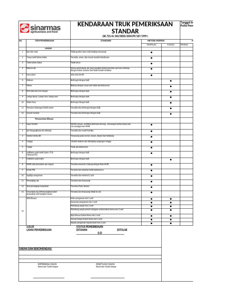 Checklist Pemeriksaan Kendaraan | PDF