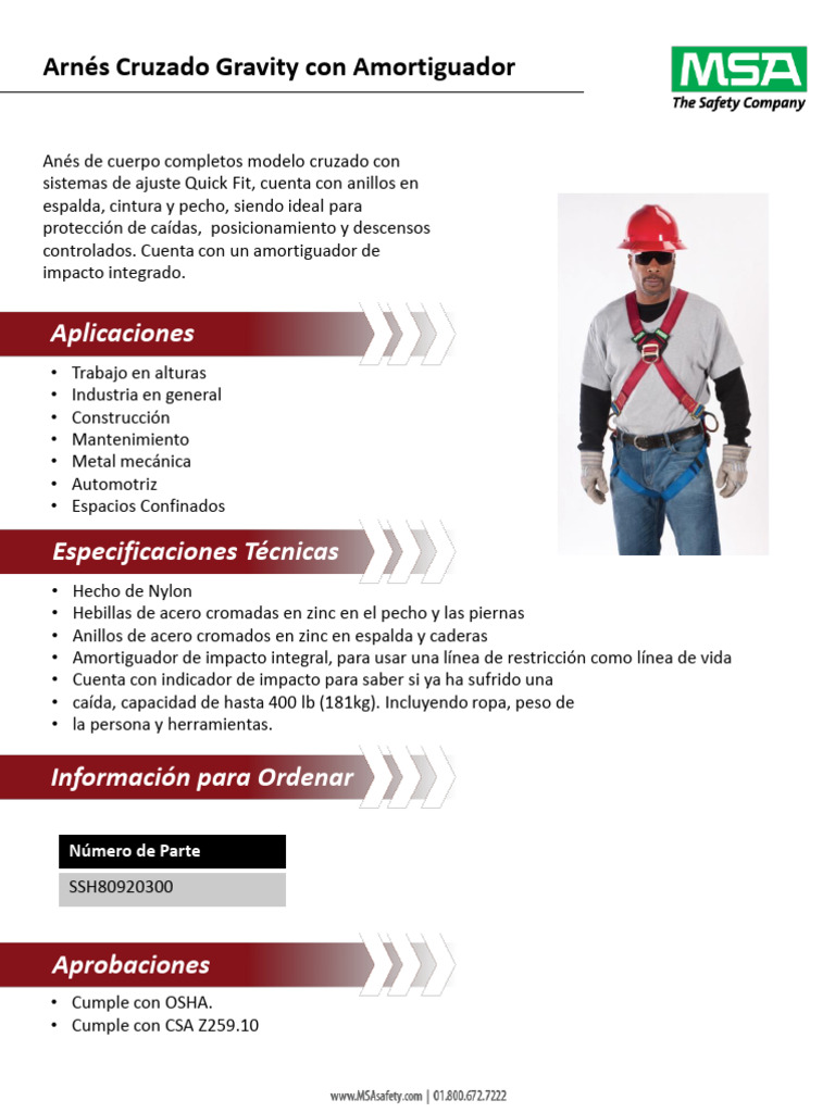 Ficha Tecnica Arnes Cruzado MSA | PDF