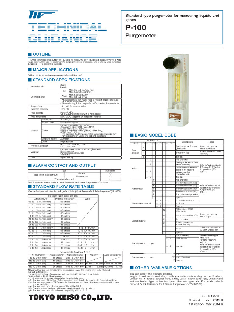 Tokyo Keiso, Flowmeter P-100 | PDF