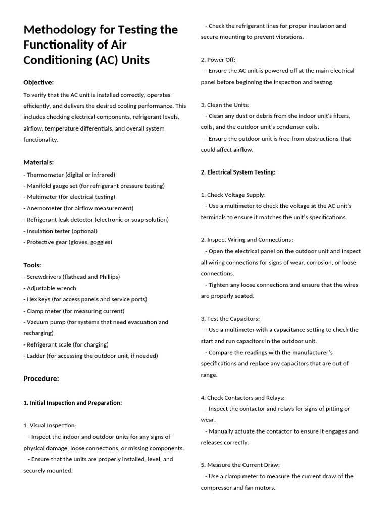 Methodology For Testing The Functionality of AC Units | PDF