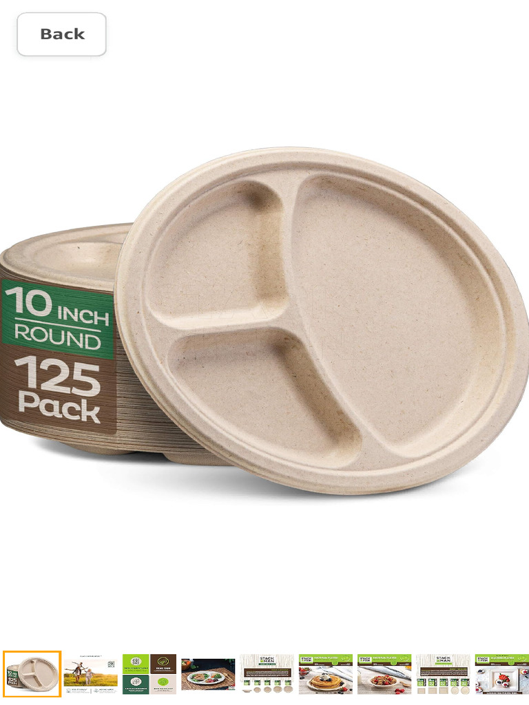 Stack Man Compostable Paper Plates (10 Inch-125-Pack) 3 Compartment ...