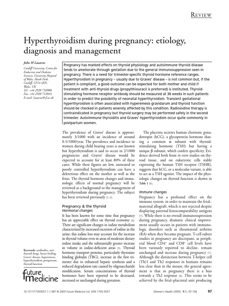 Lazarus 2005 Hyperthyroidism During Pregnancy Etiology Diagnosis and Management | PDF ...