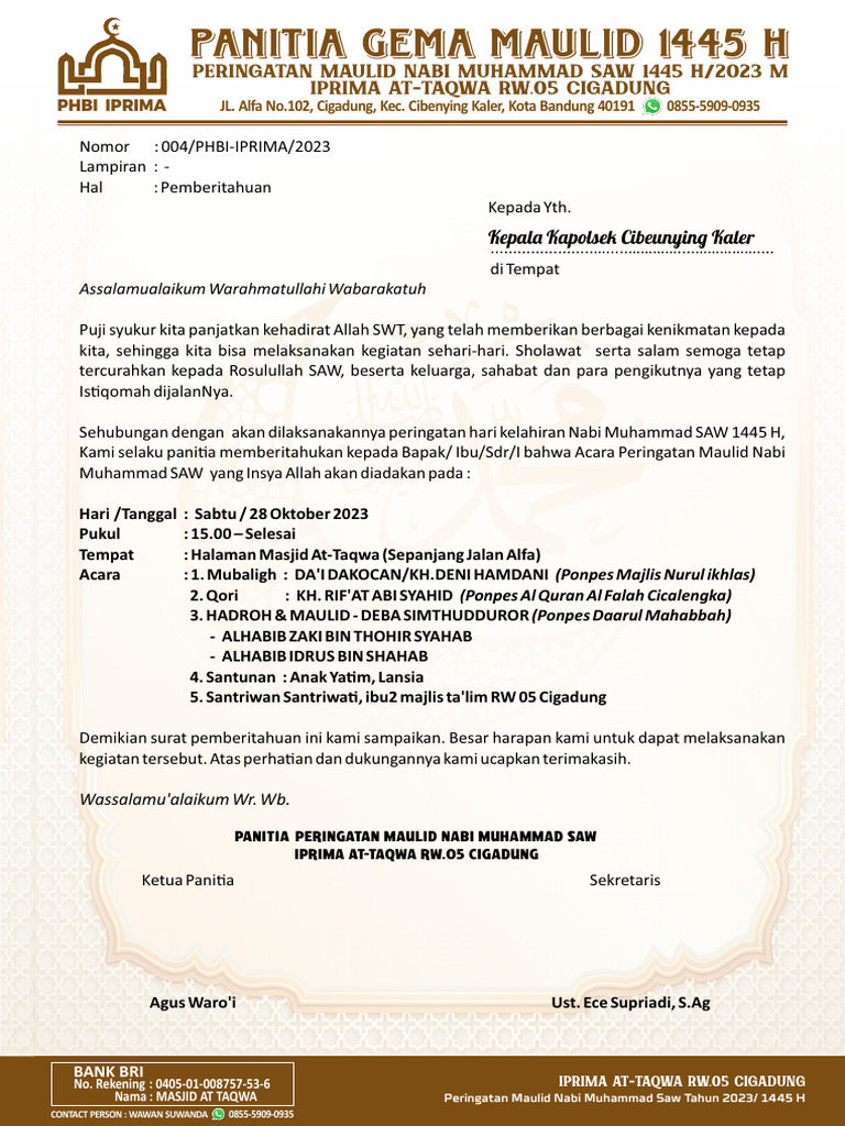 Surat Pemberitahuan Kapolsek | PDF