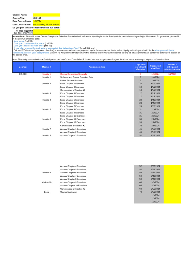 2024 CIS 103 Course Completion Schedule - Balicao | PDF