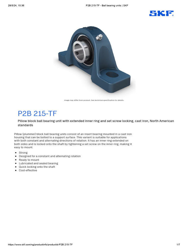 P2B 215-TF - Ball Bearing Units - SKF | PDF