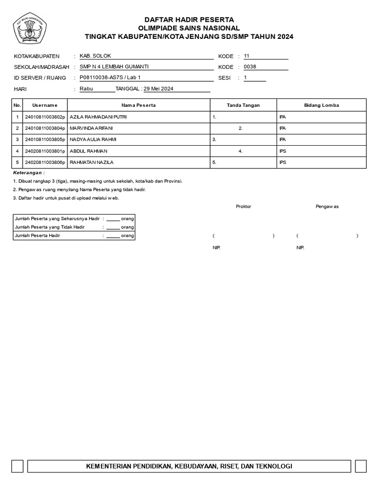 DH 1 Olimpiade Sains Nasional Tingkat Kabupaten - Kota | PDF