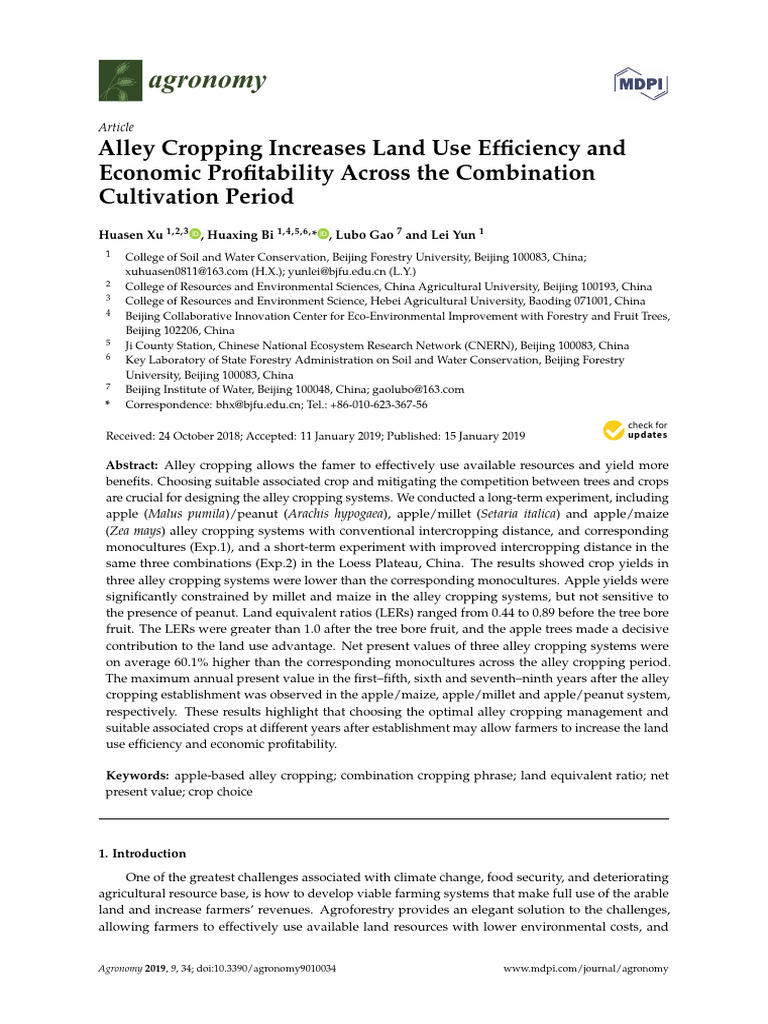 Alley Cropping Increases Land Use Efficiency and | PDF