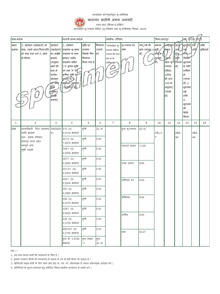 Get Khatoni Copy View | PDF