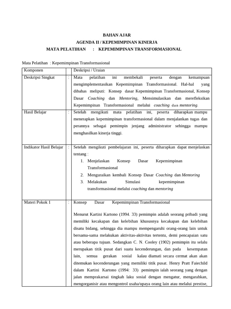 Bahan Ajar - Kepemimpinan Transpormasi - Pka | PDF