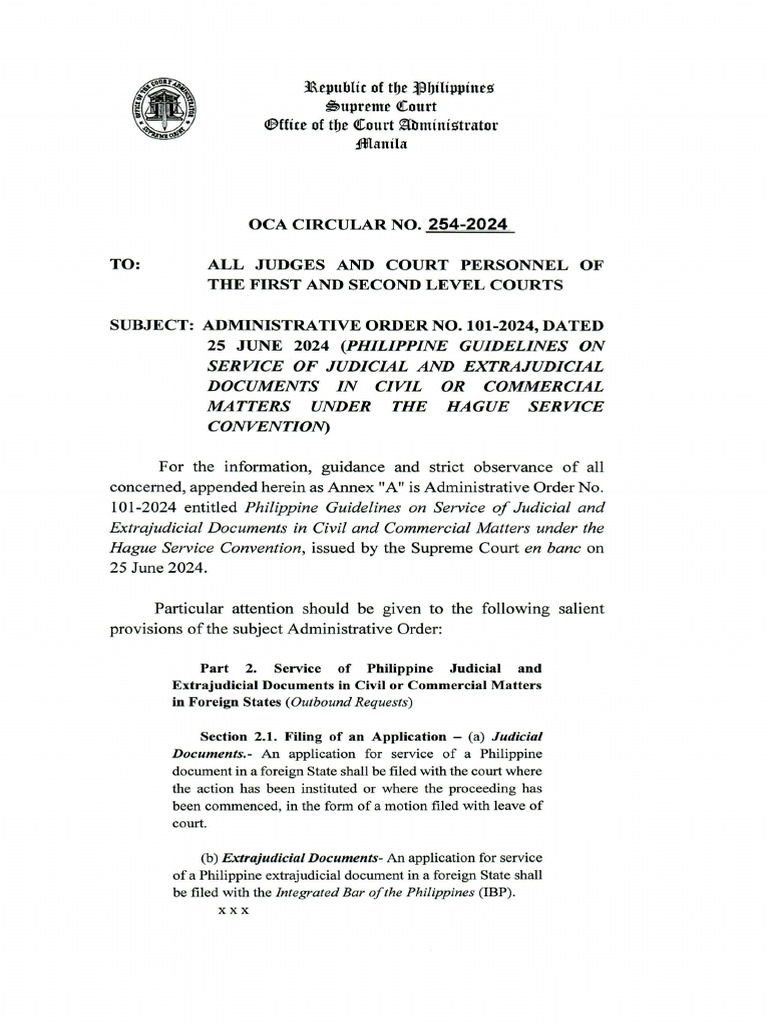 OCA Circular No. 254 2024 | PDF