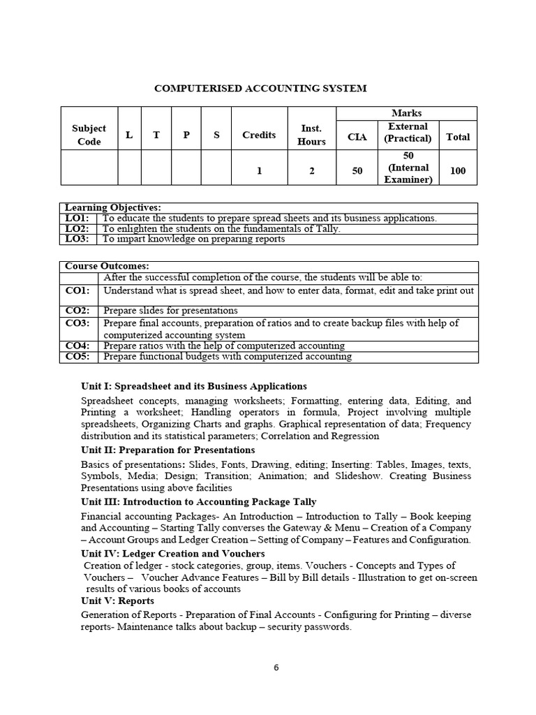 2nd Year Syllabus - COMPUTERISED ACCOUNTING SYSTEM - With List of ...