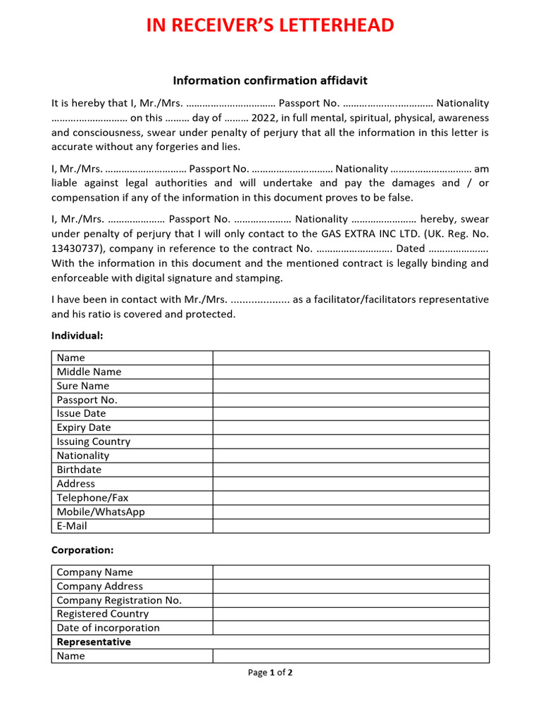 Information Confirmation Affidavit | PDF