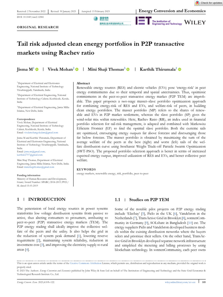 Energy Conversion and Econom - 2023 - M - Tail Risk Adjusted Clean ...