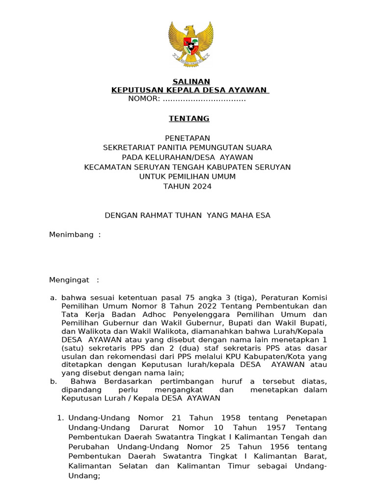 SK Lurah - Kades - Penetapan Sekretariat PPS1 | PDF