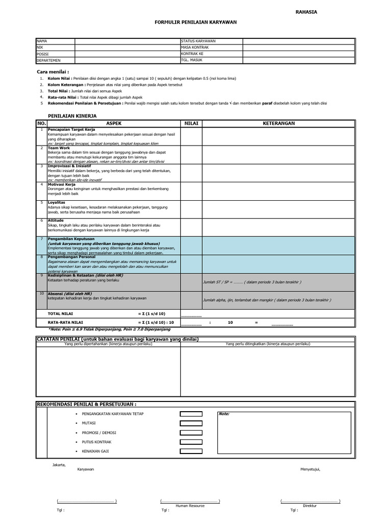 Form Evaluasi Kinerja Free | PDF