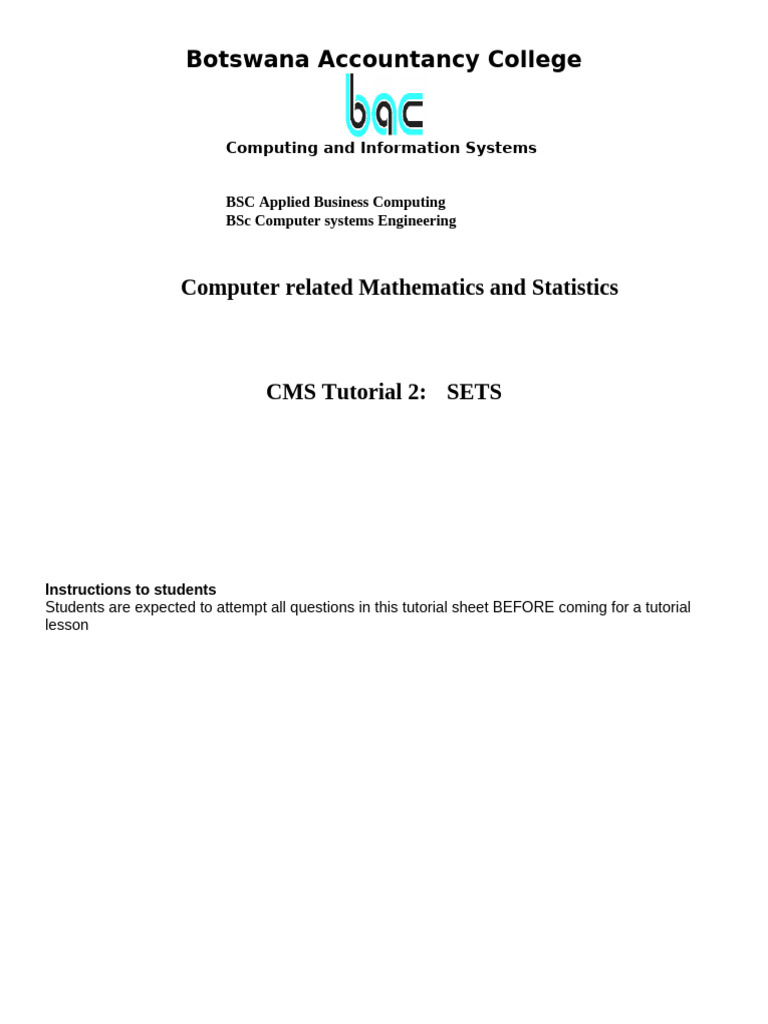 Tutorial 2.1 - SETS | PDF