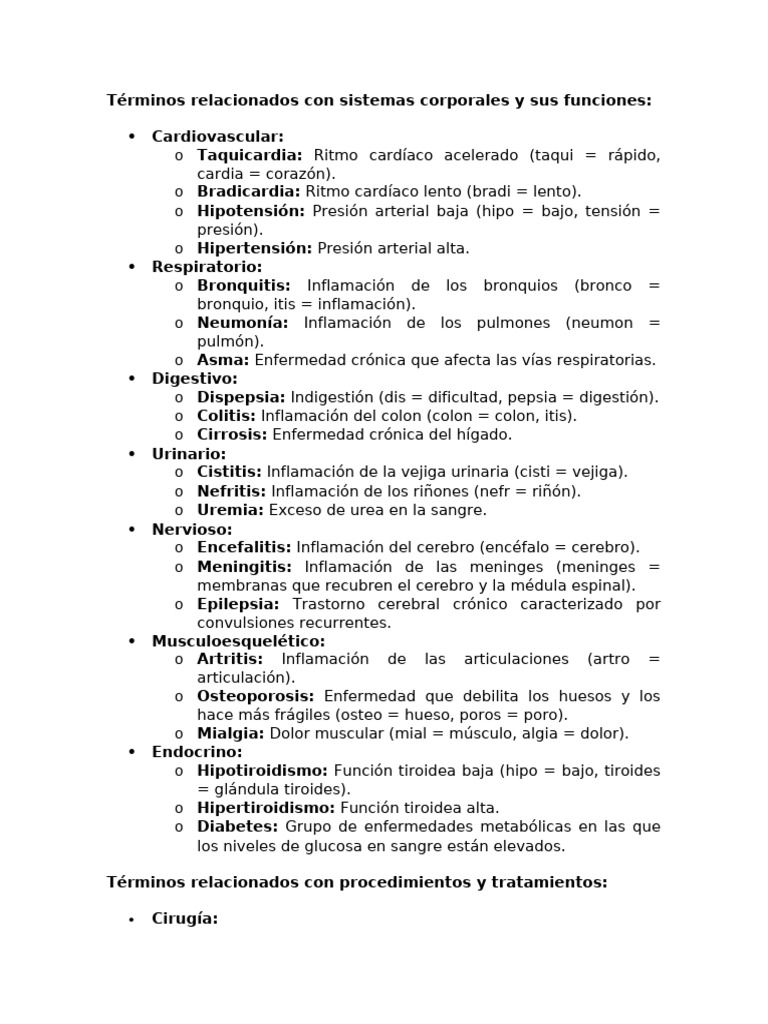 Términos relacionados con sistemas corporales y sus funciones | PDF