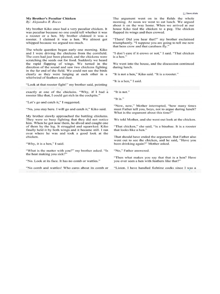 My Brother's Peculiar Chicken | PDF