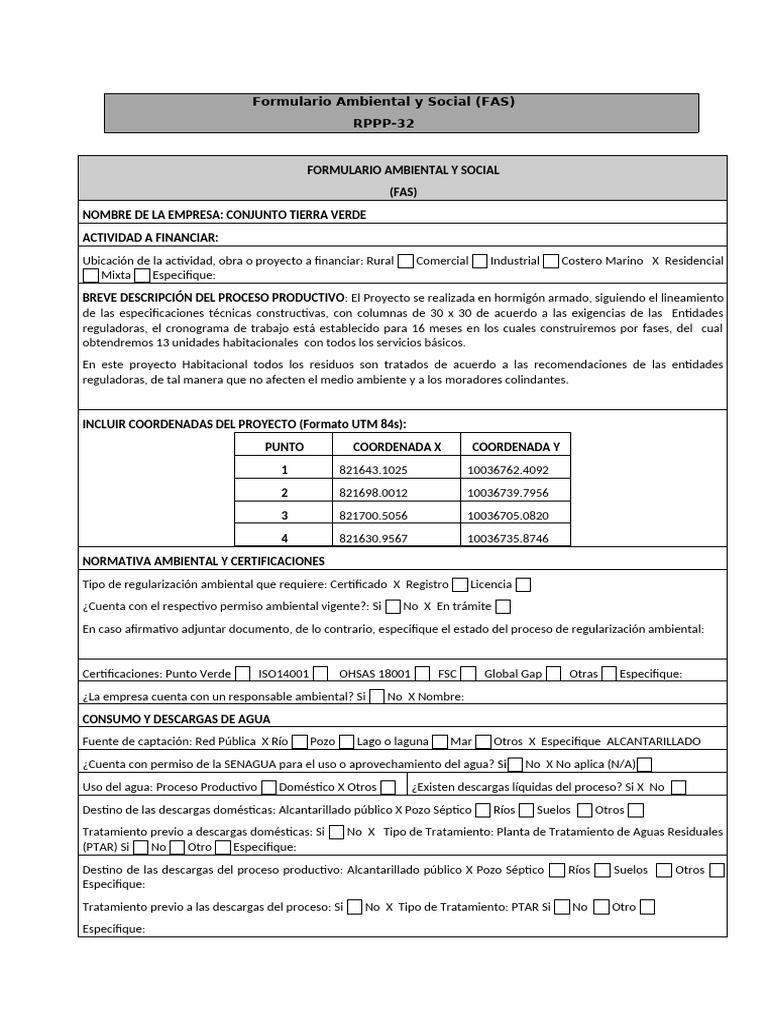 RPPP-32 Formulario Ambiental y Social-1 EL DORAL | PDF