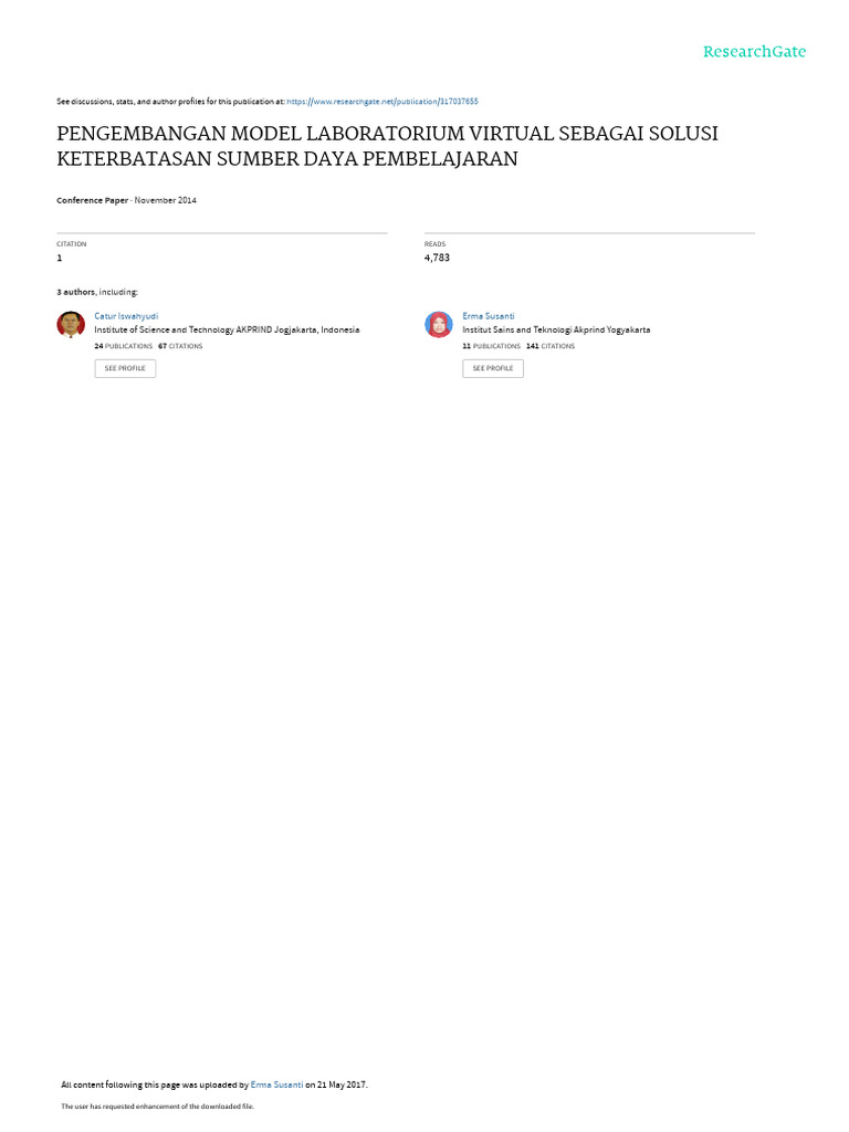 Pengembangan Model Laboratorium Virtual Sebagai Solusi Keterbatasan Sumber Daya Pembelajaran | PDF