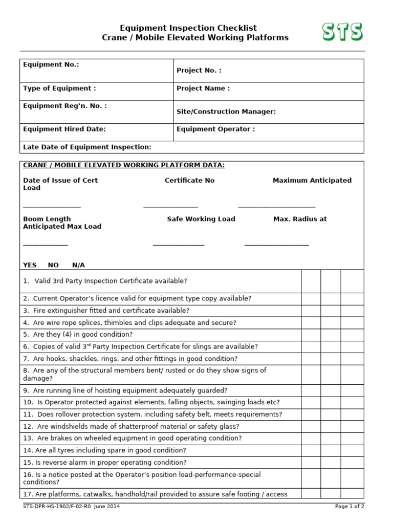 STS-DPR-HS-1902.F-02-R1 Equipment Inspection CL | PDF