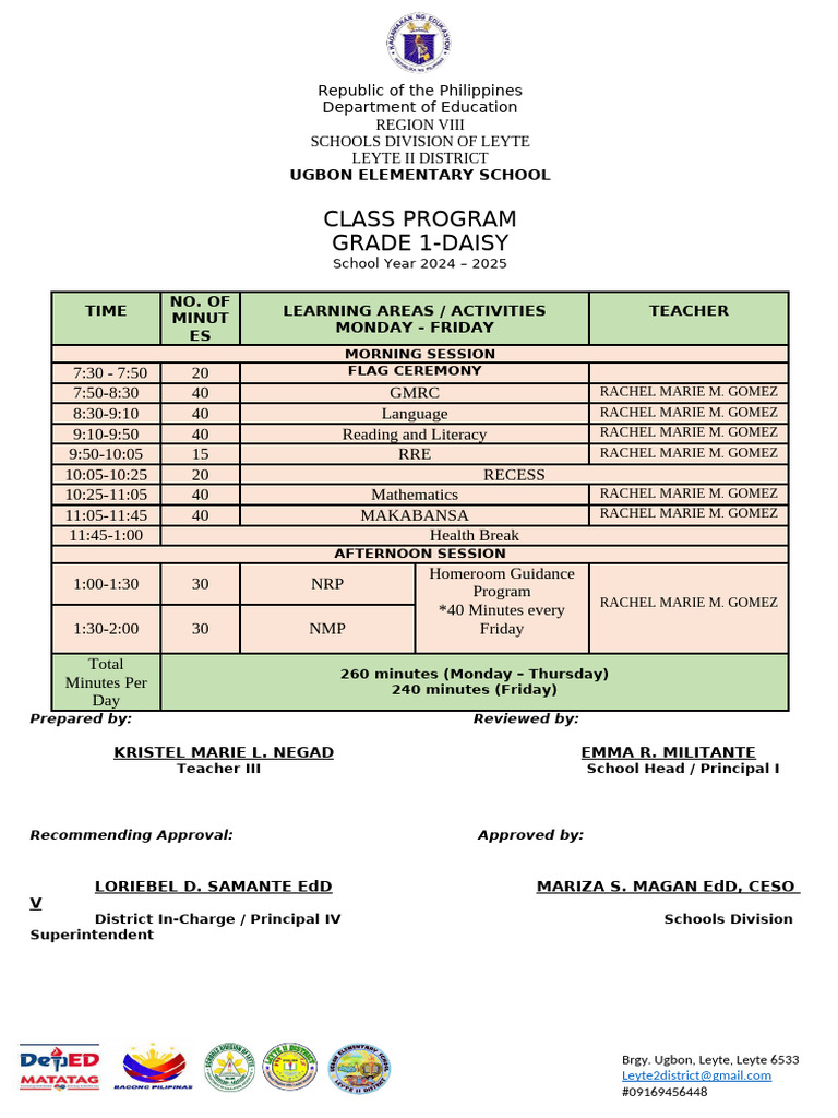 Class Prog Grade 1 Matatag Edited | PDF
