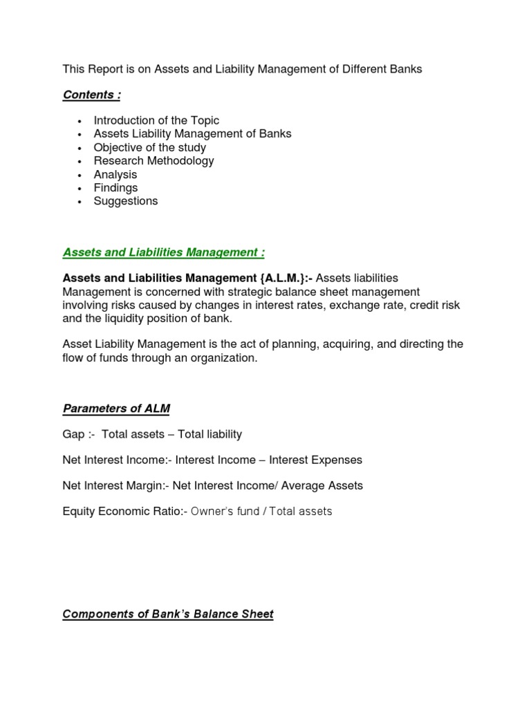 This Report Is On Assets and Liability Management of Different Banks ...