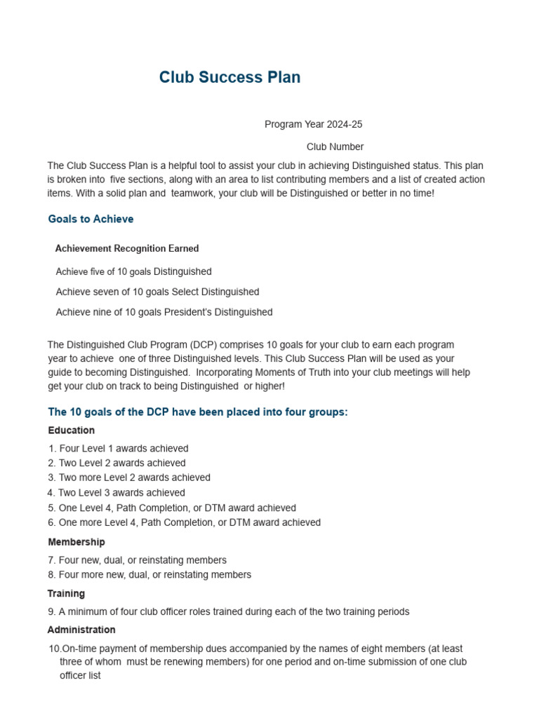 Club Success Plan | PDF