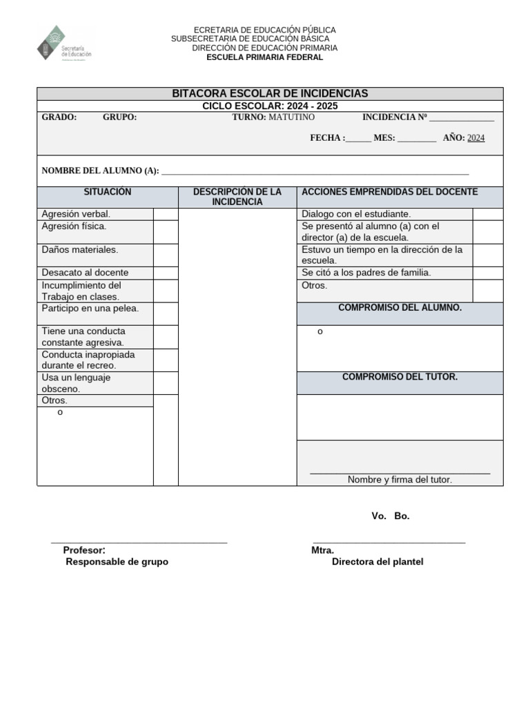 Bitacora Escolar | PDF