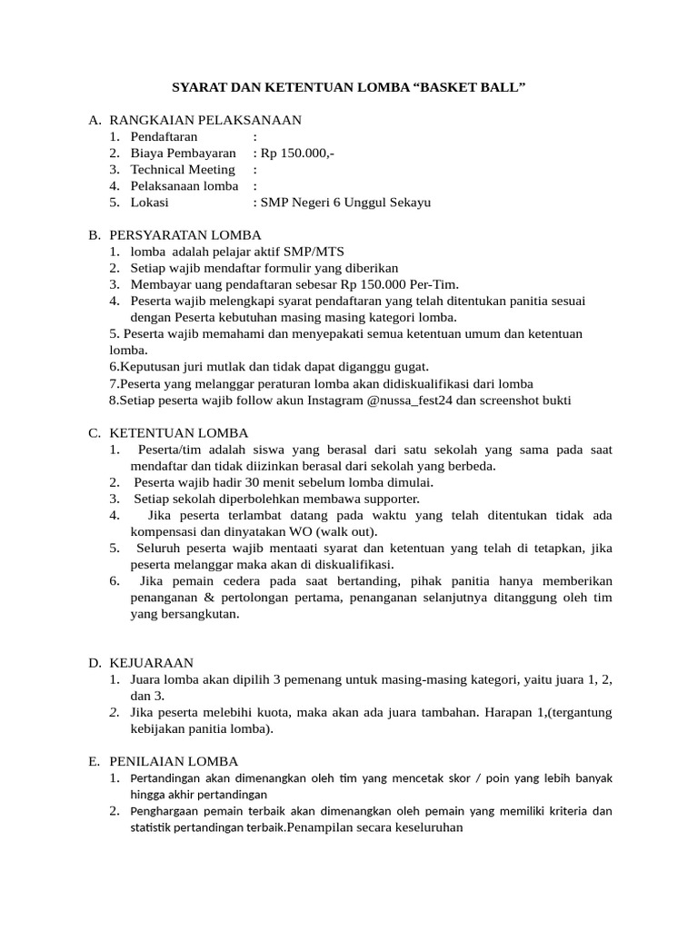 Syarat Dan Ketentuan Lomba Basket Revisi | PDF
