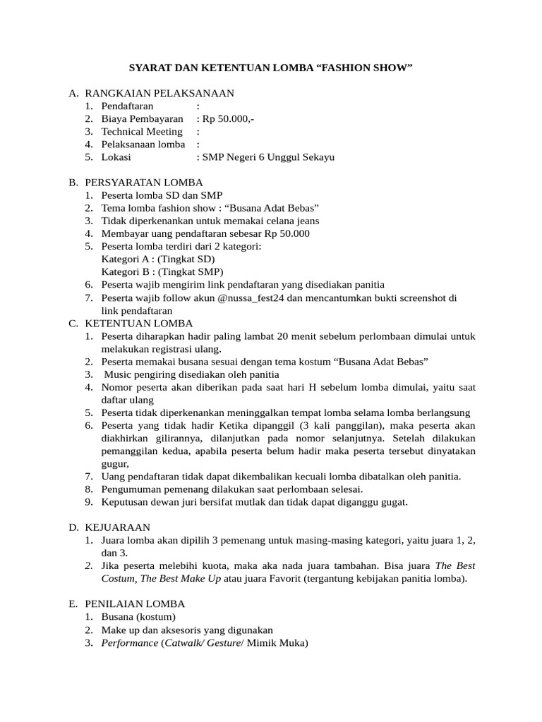 Syarat Dan Ketentuan Lomba Fashion Show Revisi | PDF
