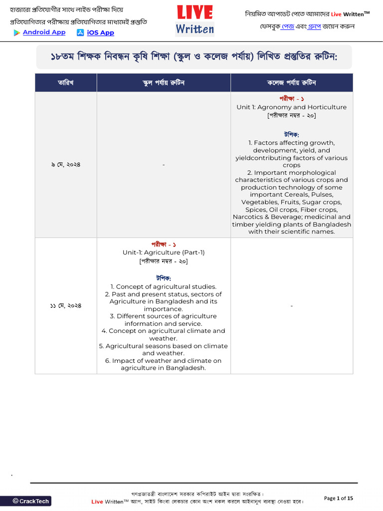 18th NTRCA Written Agricultural Preparation Routine | PDF